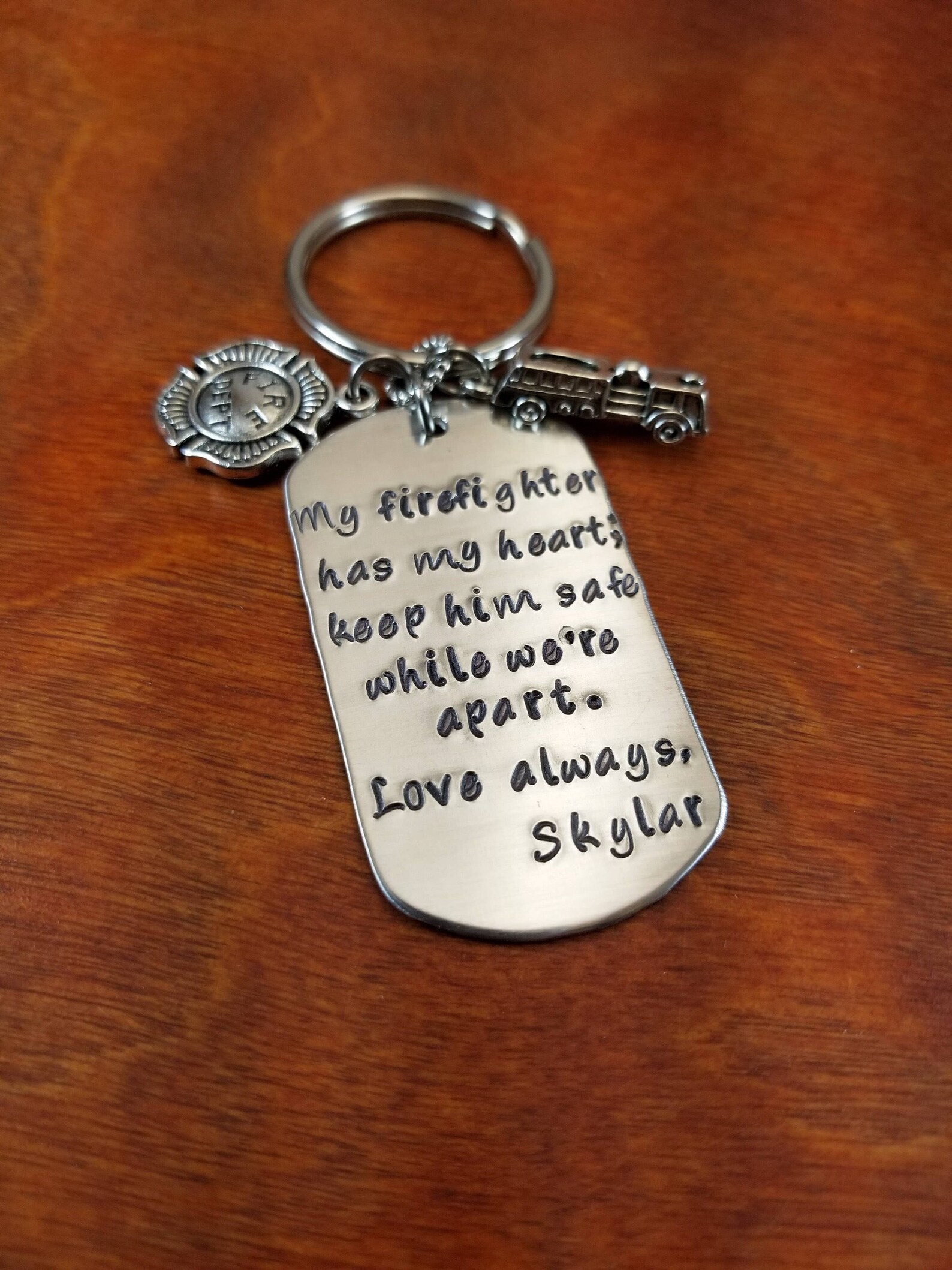 Fireman Key Chain Keep Him Safe Firefighter Key Chain | Etsy