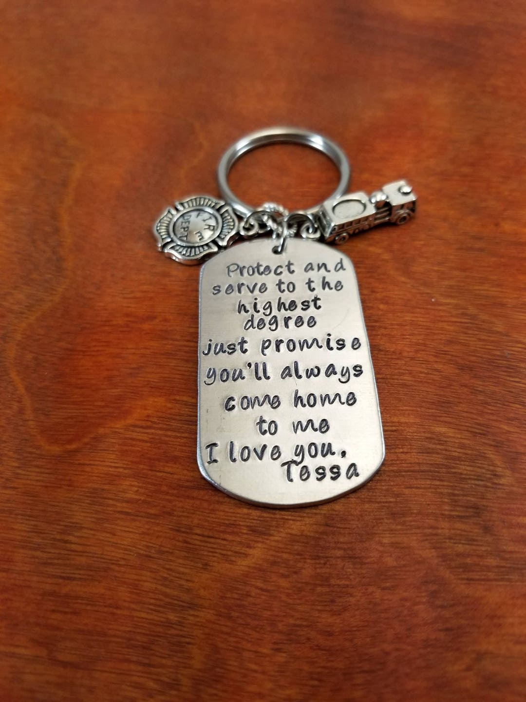 Fireman Protect and Serve Key Chain, Personalized Fire Fighter Gift - Etsy