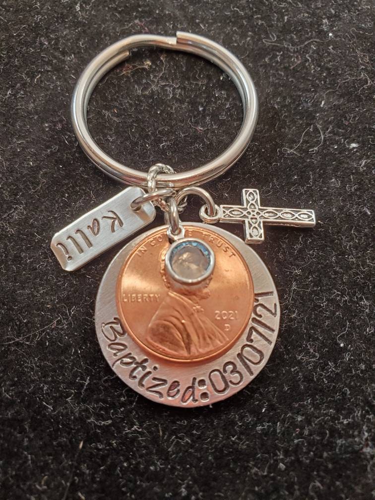 Personalized Baptism Penny Key Chain, Baptism Gift, Confirmation Gift ...