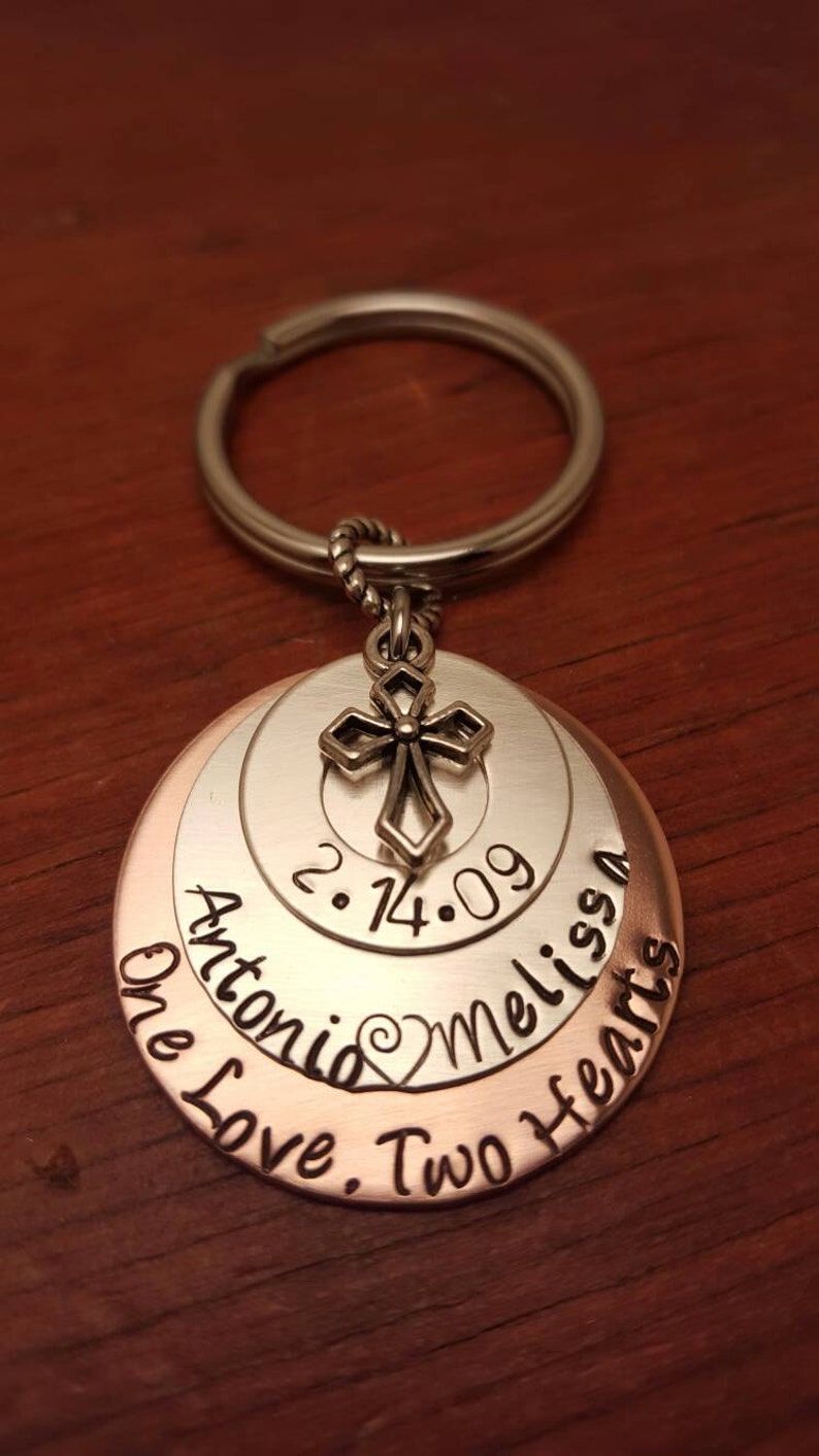 One Love, Two Hearts Anniversary Key Chain, Wedding Key Chain, Wedding ...