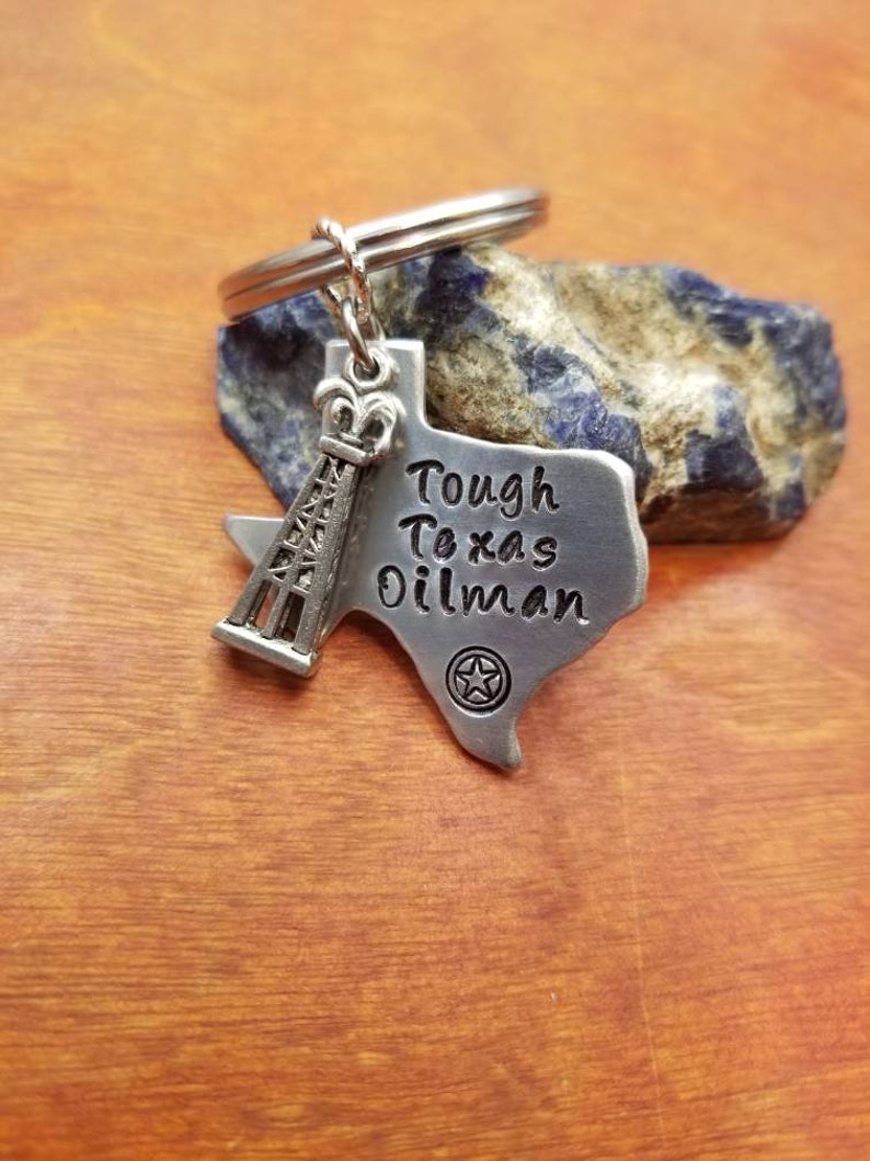 Texas Oilfield Key Chain, Tough Texas Oilman, Oil Derrick Key Chain ...