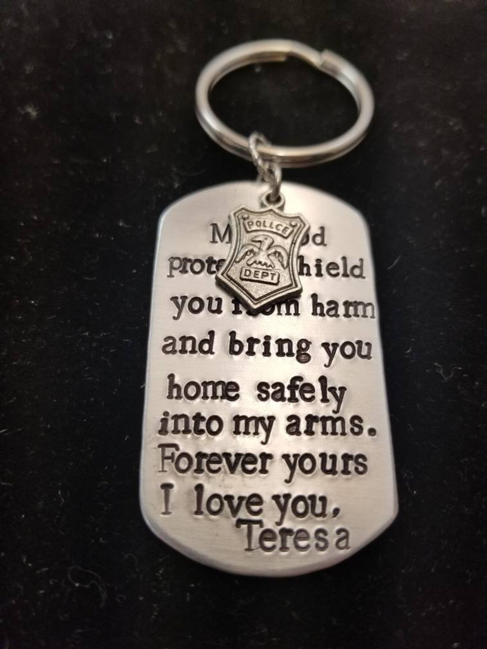 Hand Stamped Personalized Police Officer Prayer Key Chain | Etsy