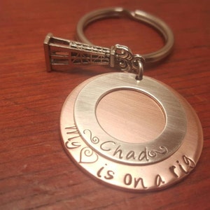 Oilfield Wife Key Chain, My Heart is on the Rig, Roughneck Keychain ...
