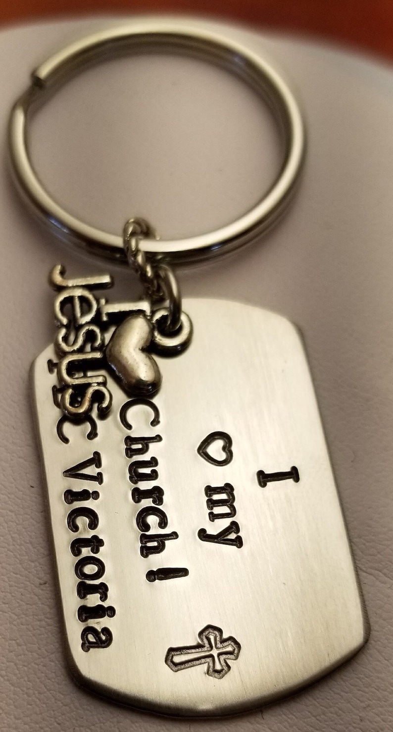 Personalized Hand Stamped Church Key Chain Christian - Etsy
