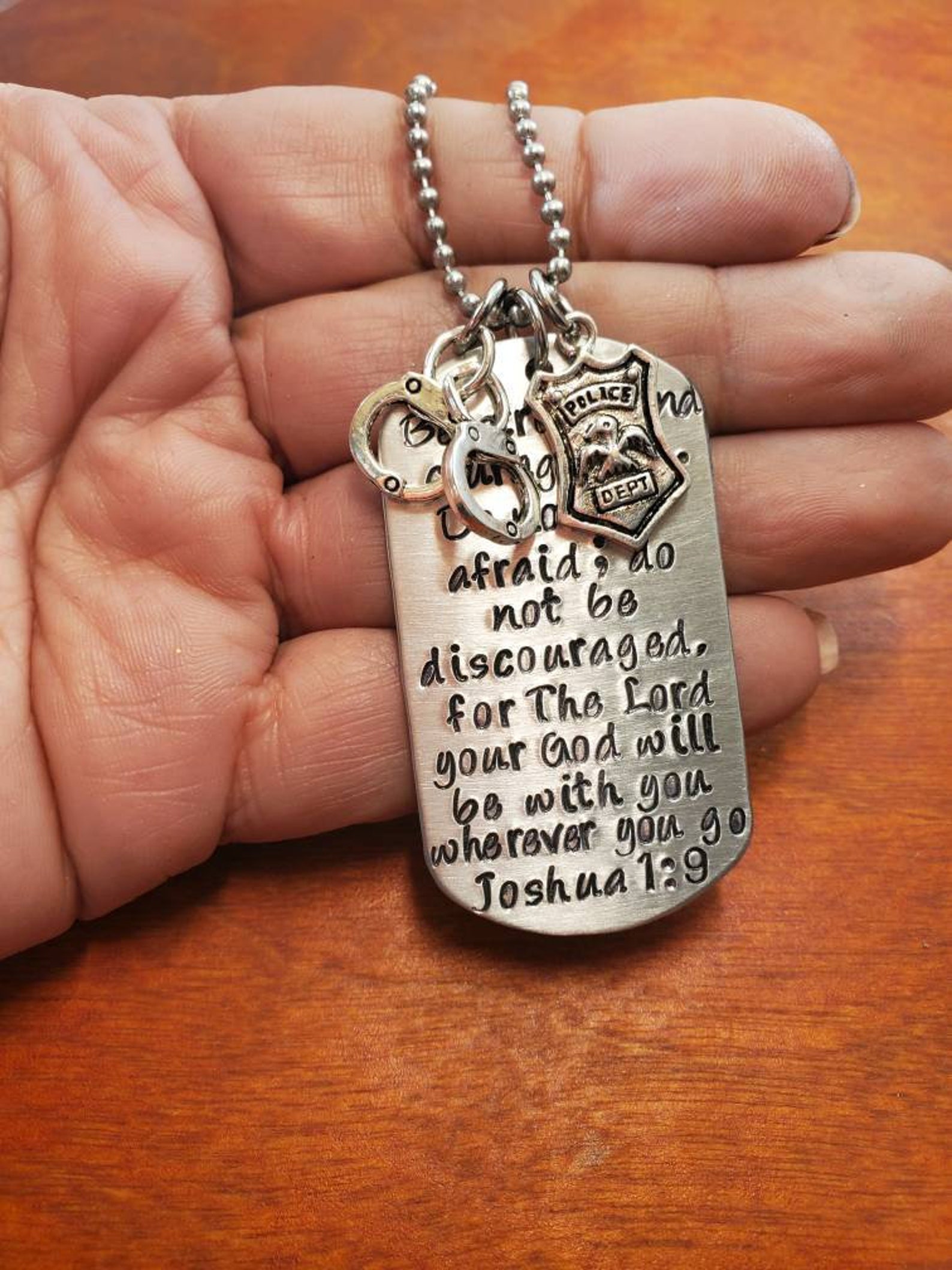 Hand Stamped Police Bible Verse Necklace Joshua 1:9 Be | Etsy