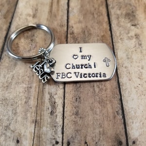 Personalized Hand Stamped Church Key Chain, Christian, Religious Gift ...