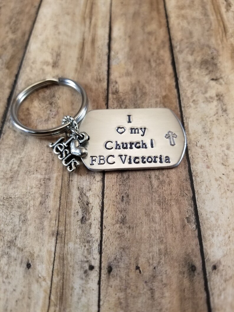 Personalized Hand Stamped Church Key Chain Christian - Etsy
