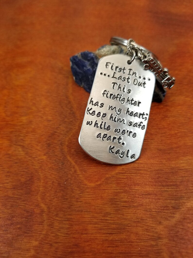 Firefighter Keep Him Safe Key Chain, First in Last Out Fireman Gift ...