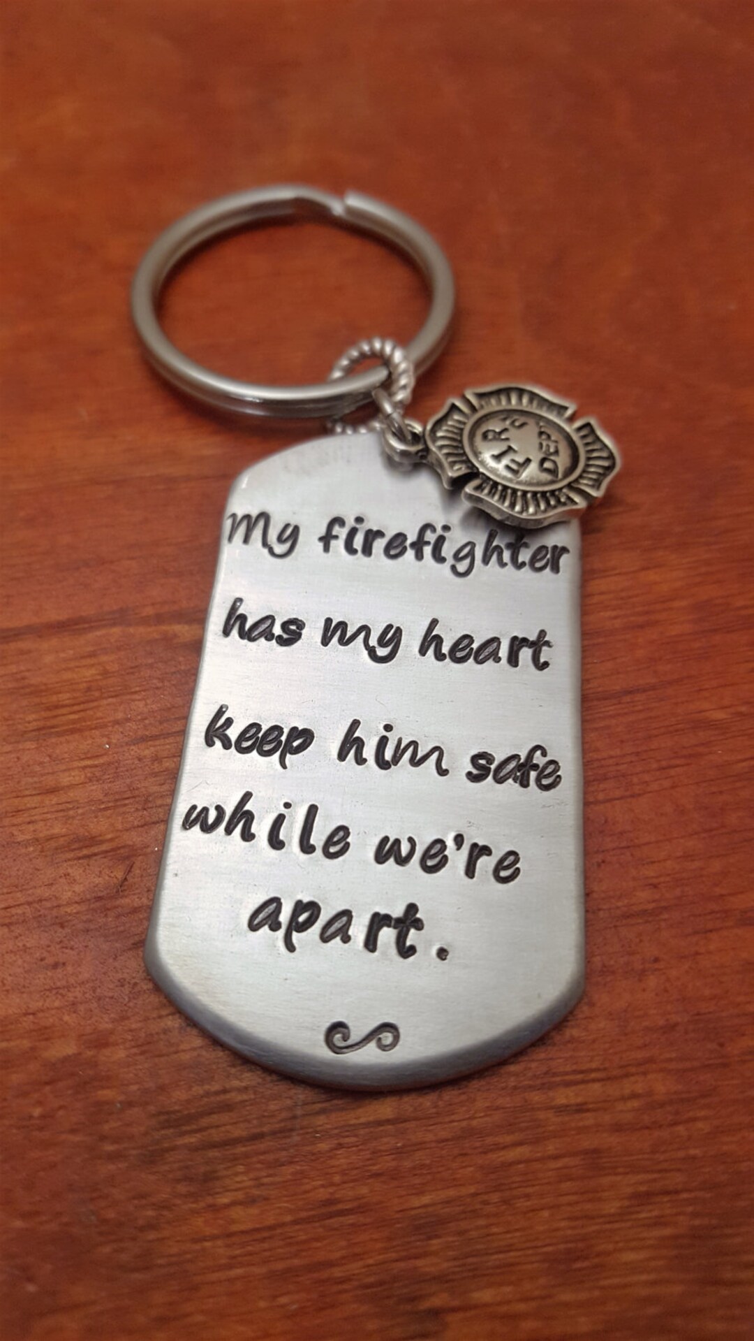 Hand Stamped Firefighter Dog Tag Key Chain, Keep Him Safe, Fireman ...