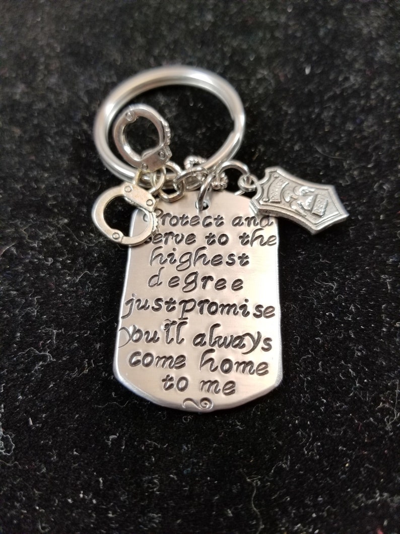 Hand Stamped Police Officer Key Chain Protect and Serve - Etsy