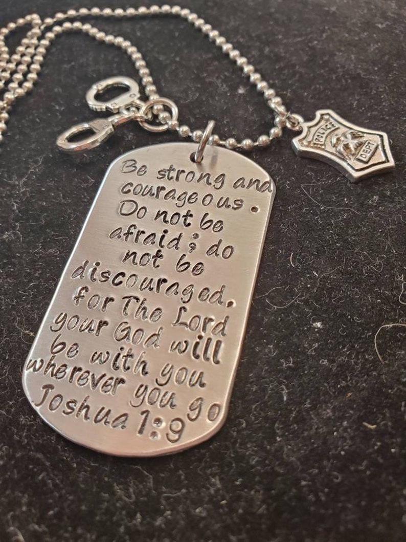 Hand Stamped Police Bible Verse Necklace Joshua 1:9 Be | Etsy