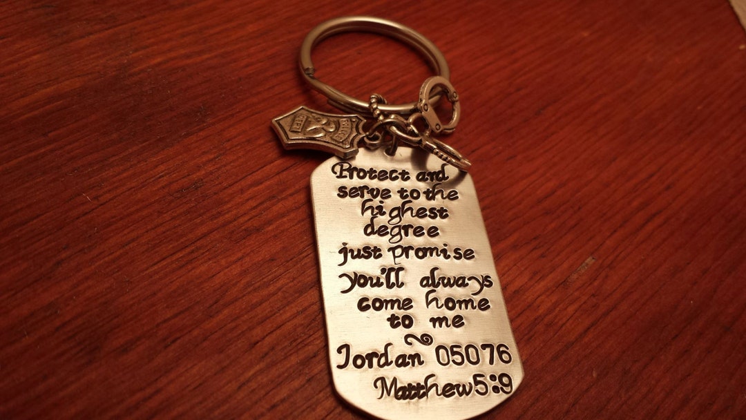 Hand Stamped Personalized Police Officer Key Chain, Protect and Serve ...