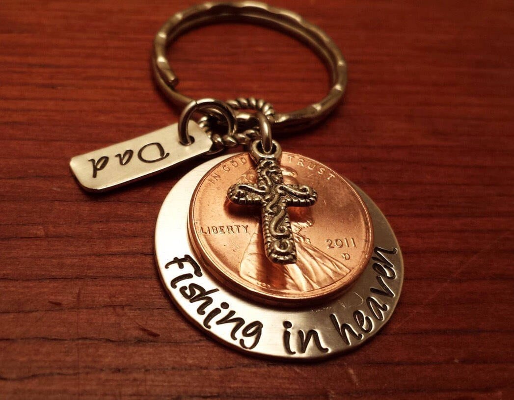 Remembrance penny Key chain Fishing in heaven Memorial | Etsy