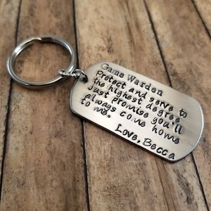 Hand Stamped Personalized Game Warden Key Chain, Protect and Serve ...