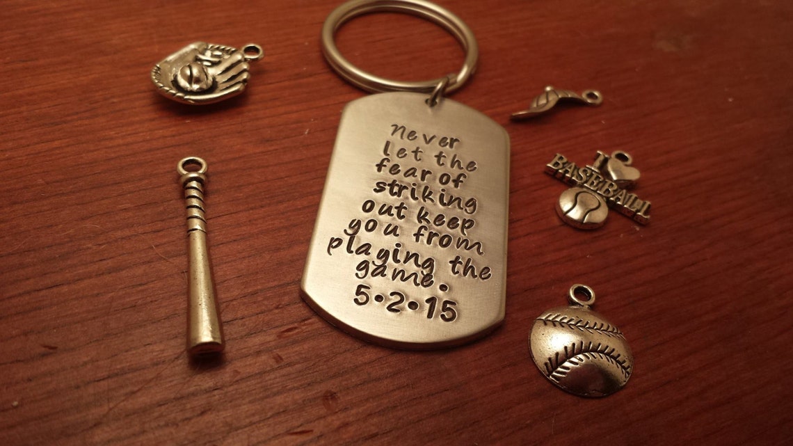 Personalized Baseball Dog tag key chain-I love | Etsy