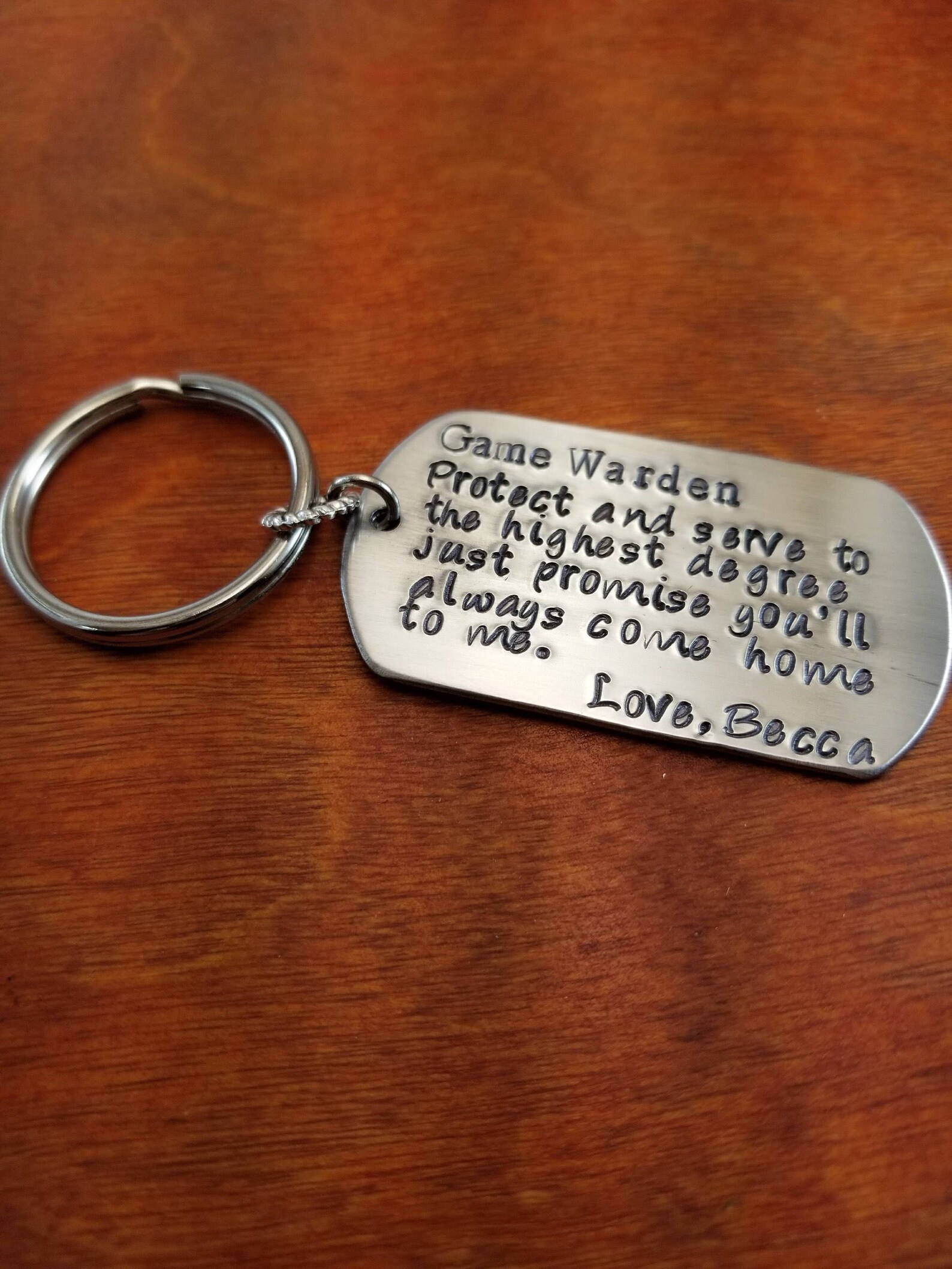 Hand Stamped Personalized Game Warden Key Chain Protect and - Etsy