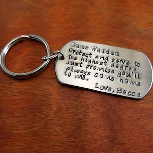 Hand Stamped Personalized Game Warden Key Chain, Protect and Serve ...