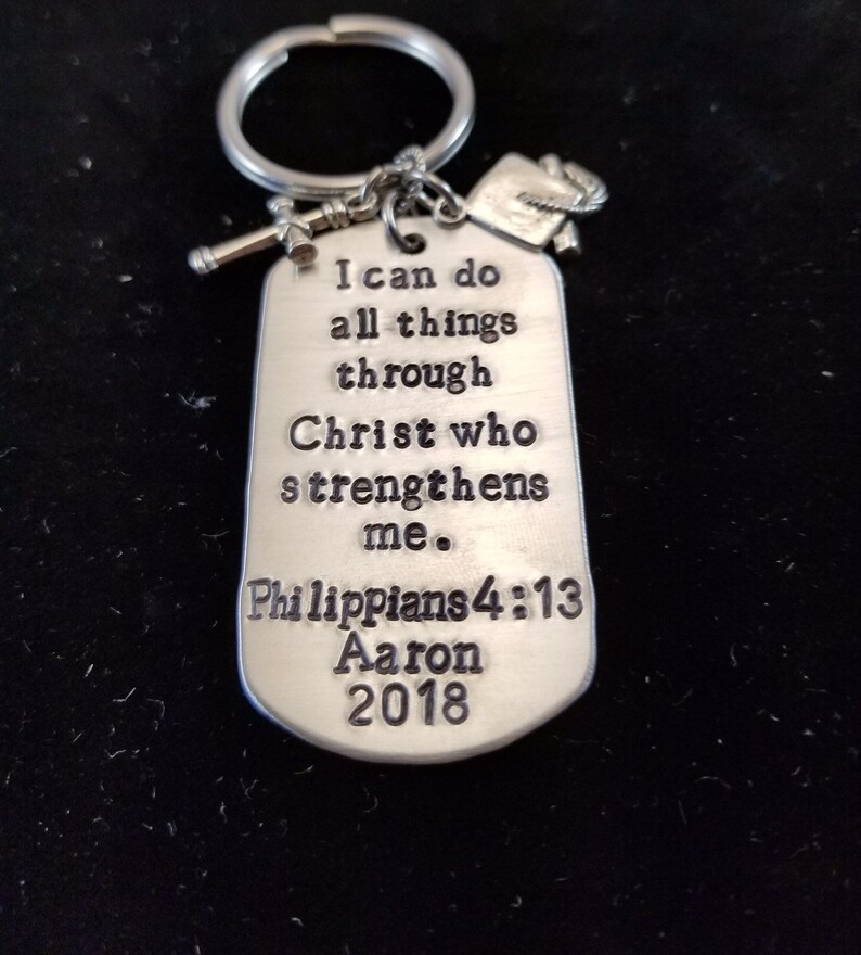 Graduation Bible verse key chain Philippians 4:13 Religious | Etsy