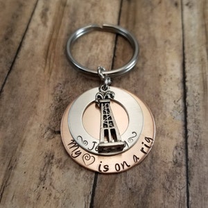 Oilfield Wife Key Chain, My Heart is on the Rig, Roughneck Keychain ...