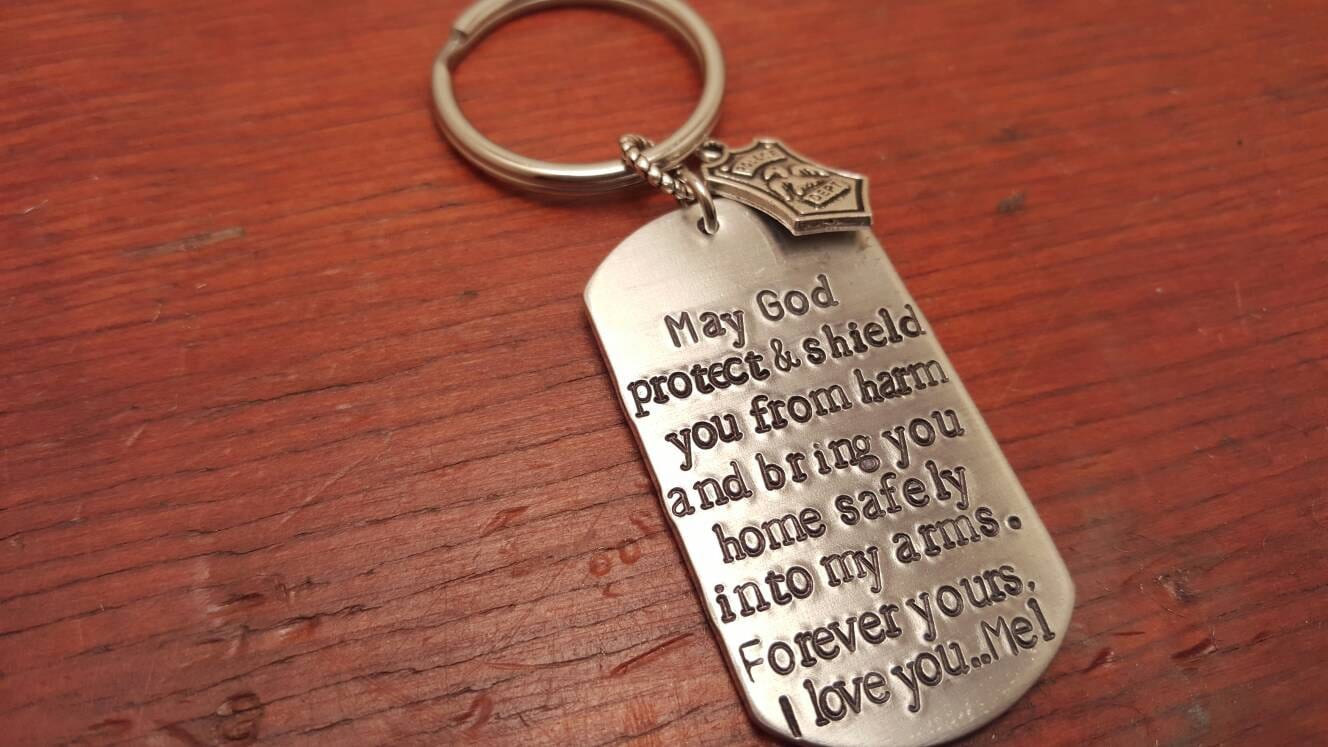 Hand Stamped Personalized Police Officer Prayer Key Chain | Etsy