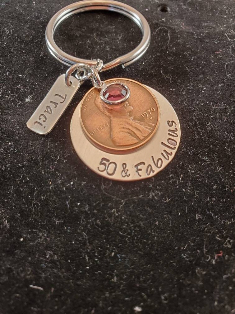 50th Birthday Penny Celebration Key Chain Birth Penny | Etsy