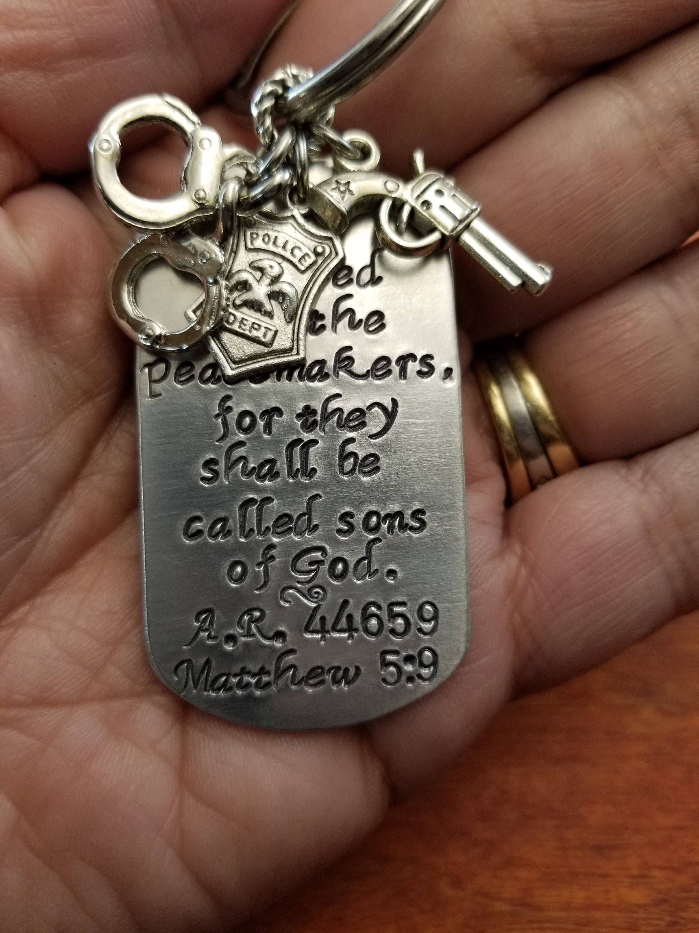 Blessed peacemakers Police Officer key chain Matthew 5 9 | Etsy