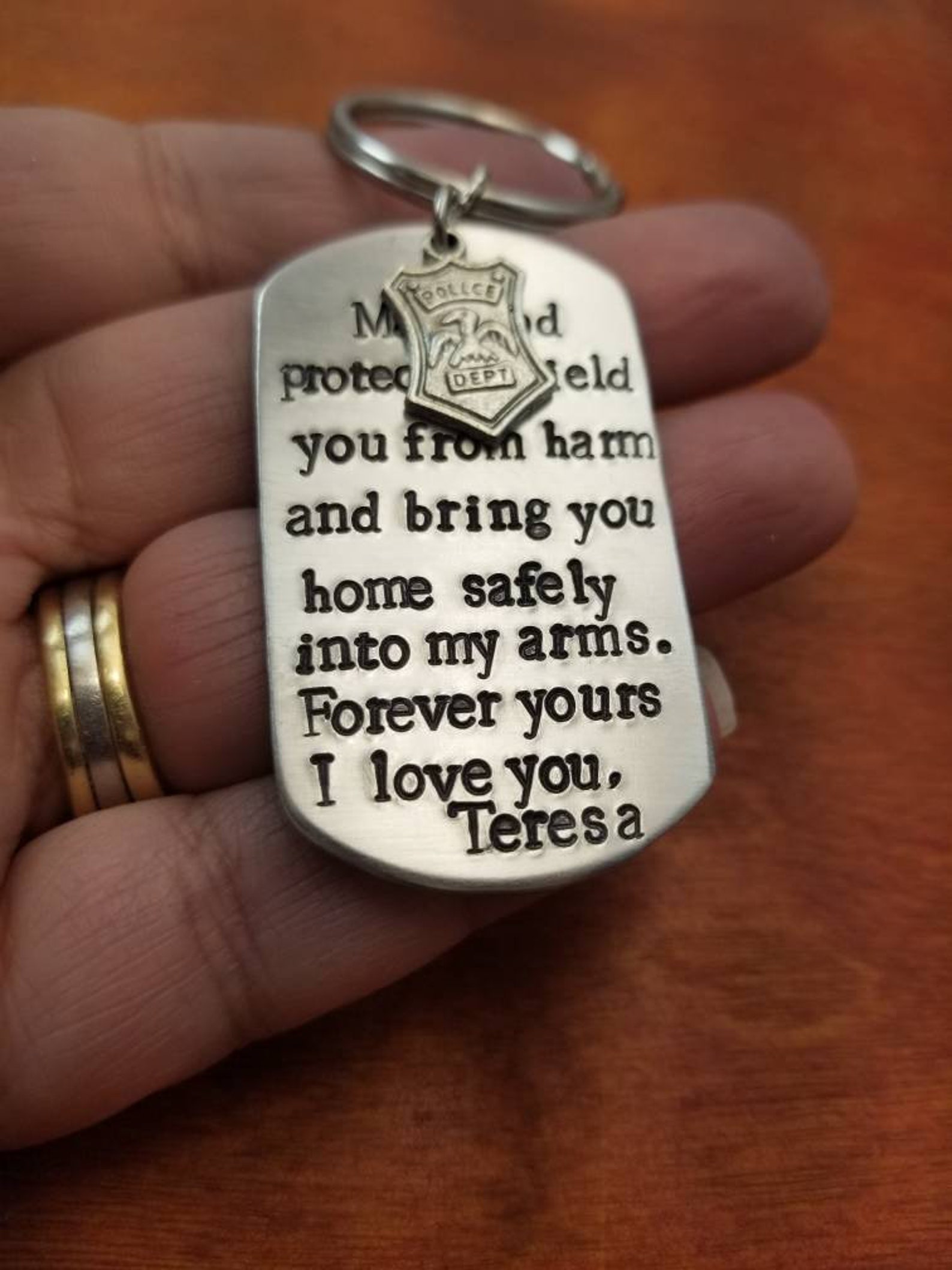 Hand Stamped Personalized Police Officer Prayer Key Chain | Etsy