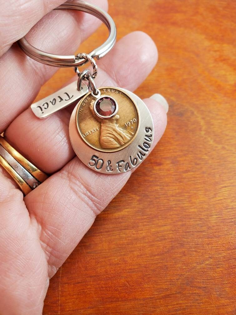 50th Birthday Penny Celebration Key Chain Birth Penny | Etsy