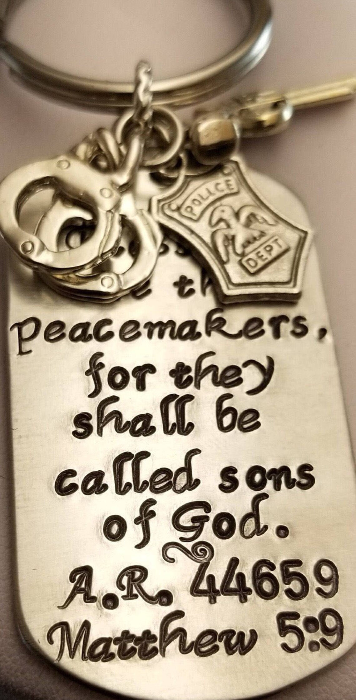 Blessed Peacemakers Police Officer Key Chain Matthew 5 9 - Etsy