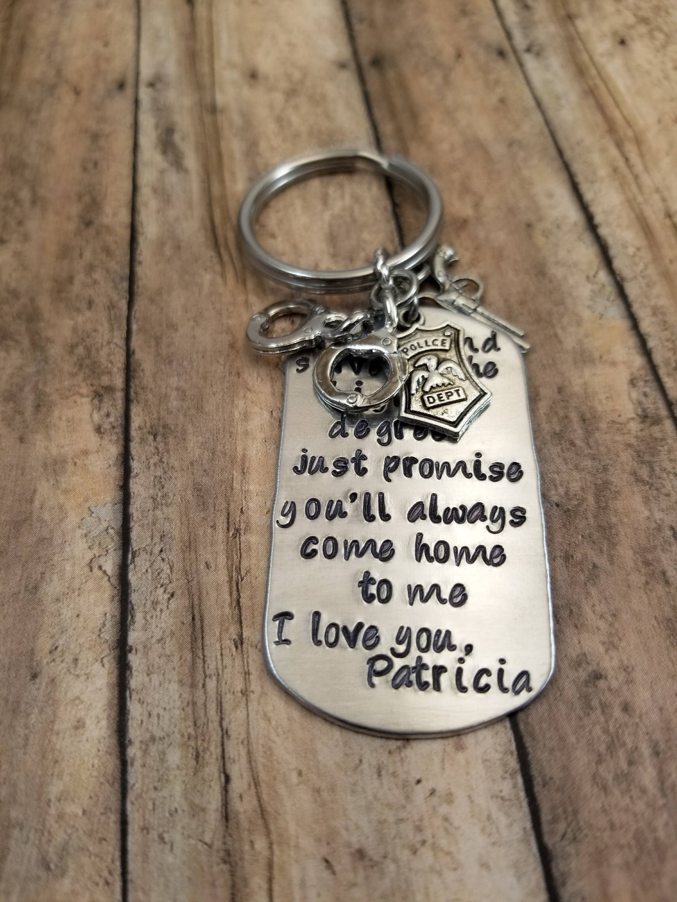 Hand Stamped Personalized police Officer key chain Protect | Etsy