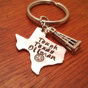 Texas Oilfield Key Chain, Tough Texas Oilman, Oil Derrick Key Chain ...