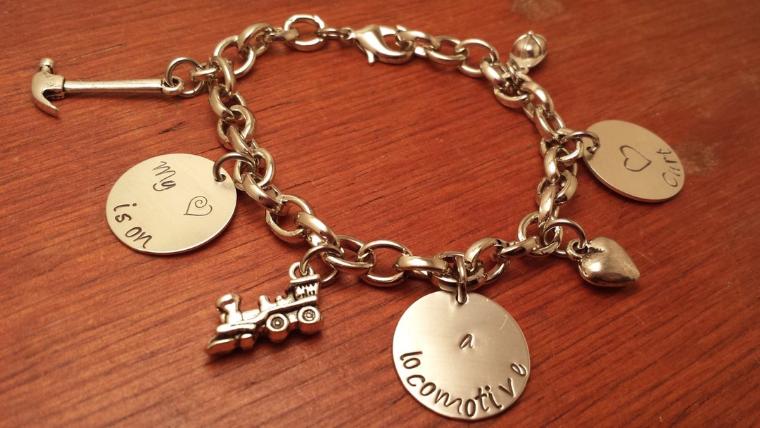 Train Conductor Wife Charm Bracelet, My Heart is on a Locomotive Train ...
