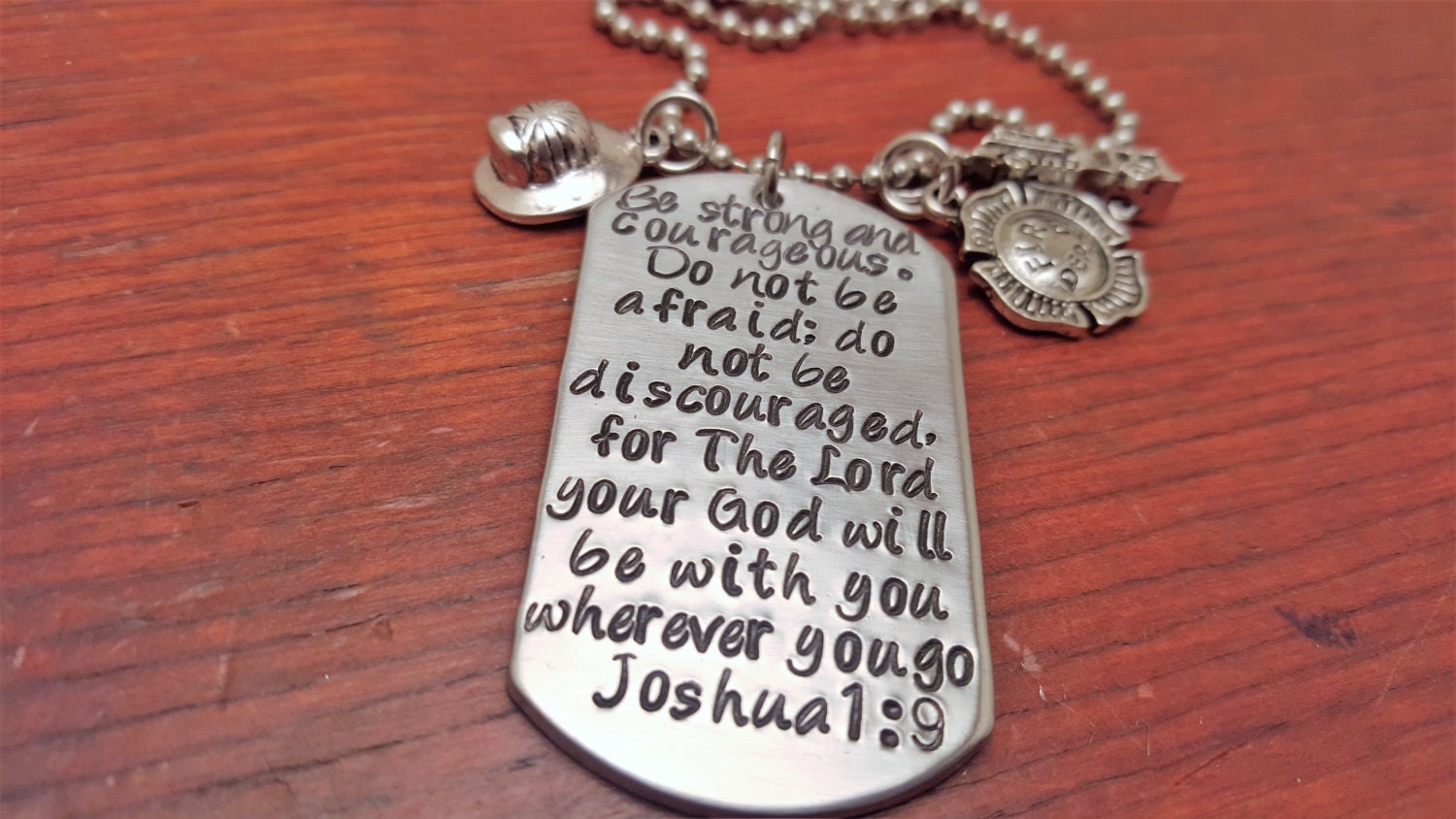 Fireman Dog Tag Key Chain, Joshua 1 9, Firefighter Gifts, Be Strong and ...