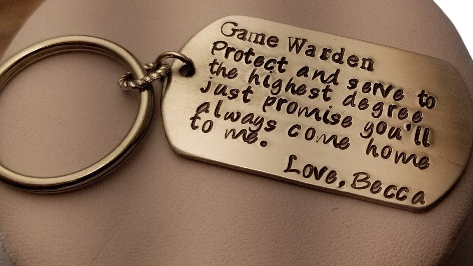 Hand Stamped Personalized Game Warden Key Chain Protect and - Etsy