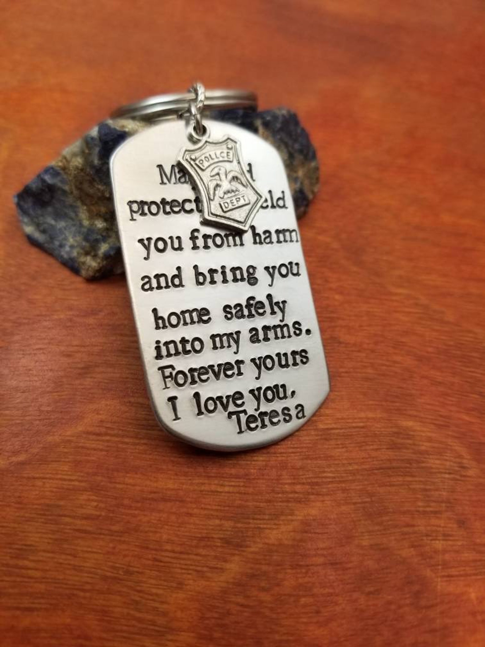 Hand Stamped Personalized Police Officer Prayer Key Chain | Etsy