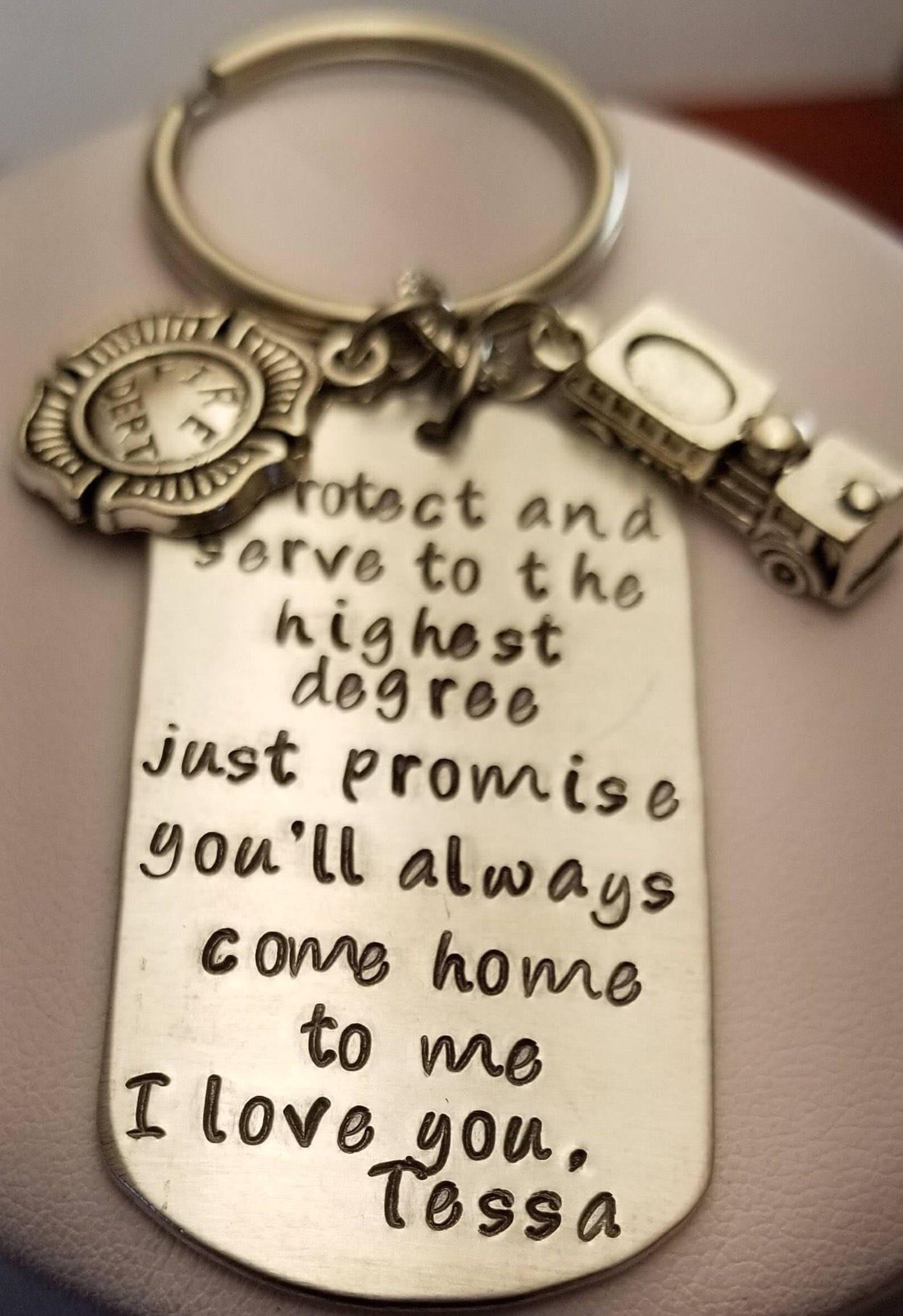Fireman Protect and Serve Key Chain Personalized Fire Fighter - Etsy