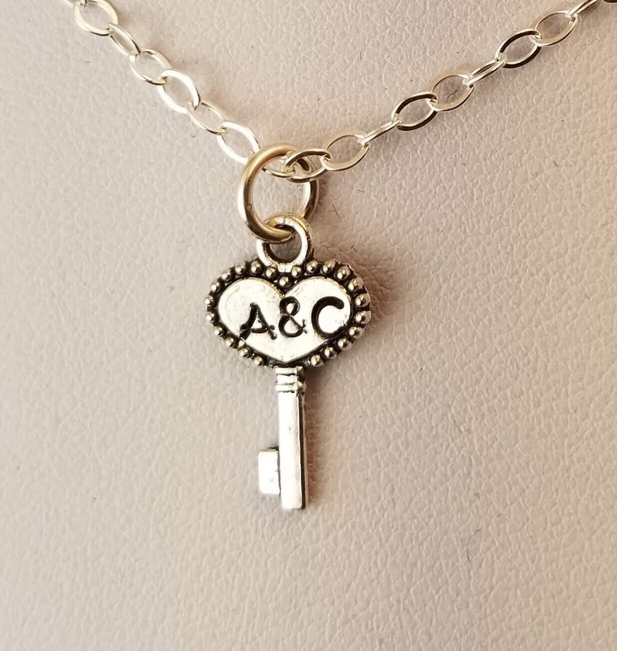 Key to my heart initials sterling silver necklace | Etsy