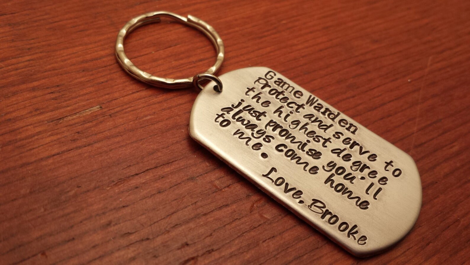 Hand Stamped Personalized Game Warden Key Chain Protect and - Etsy