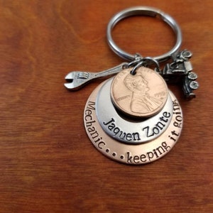 Mechanic Key Chain, Keeping It Going, Gift for a Mechanic, Hand Stamped ...