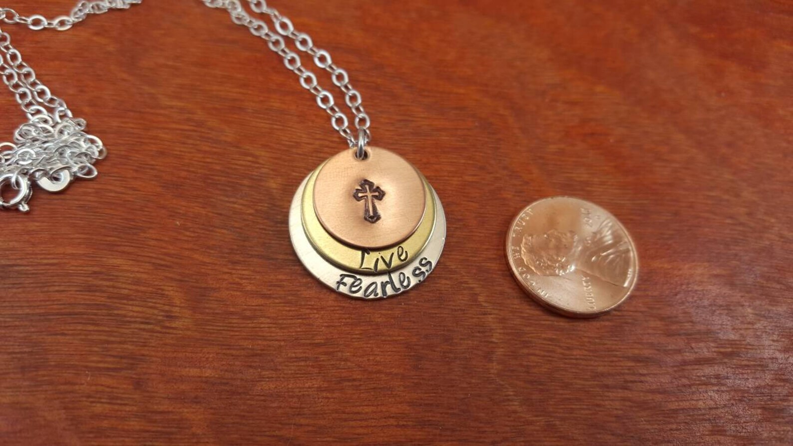 Hand Stamped Mixed Metal Live Fearless, Gift for Baptism, Confirmation ...
