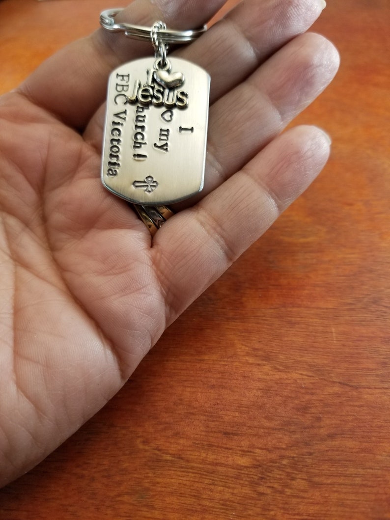 Personalized Hand Stamped Church Key Chain, Christian, Religious Gift ...