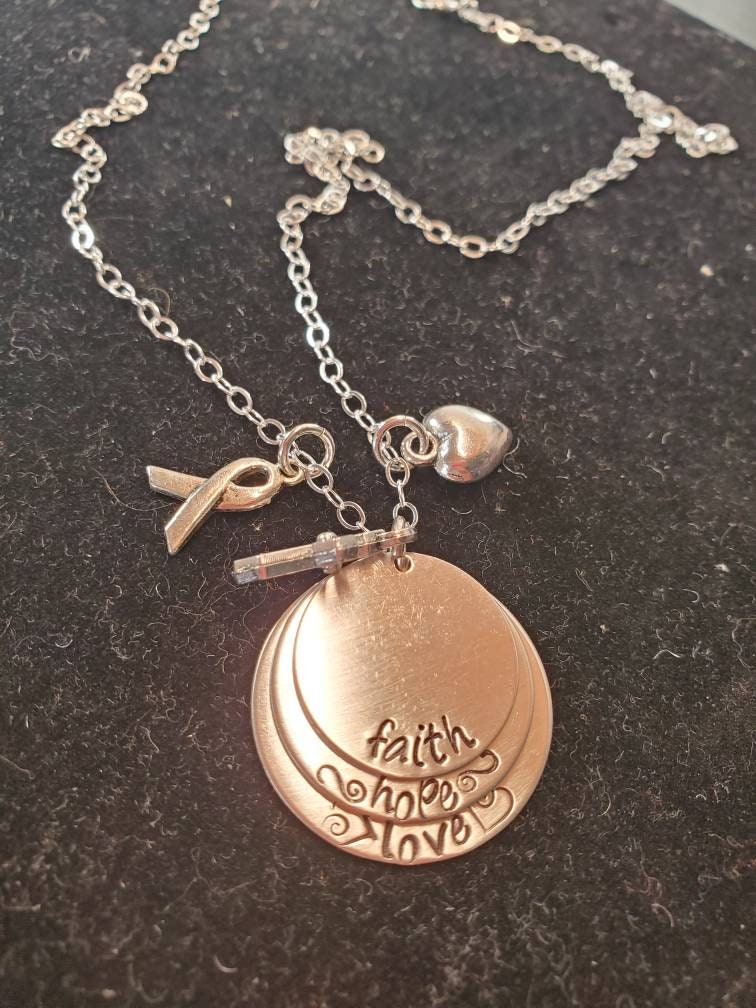 Faith Hope Love Cancer Ribbon Necklace Inspirational Jewelry | Etsy