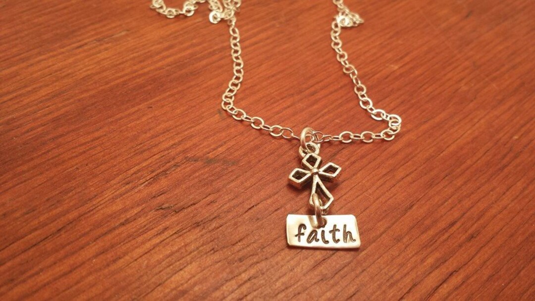 Hand Stamped Faith Sterling Silver Necklace, Cross, God, Christian Gift ...