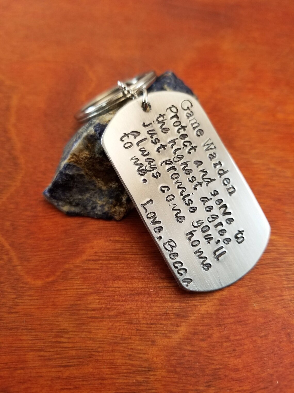 Hand Stamped Personalized Game Warden Key Chain Protect and - Etsy