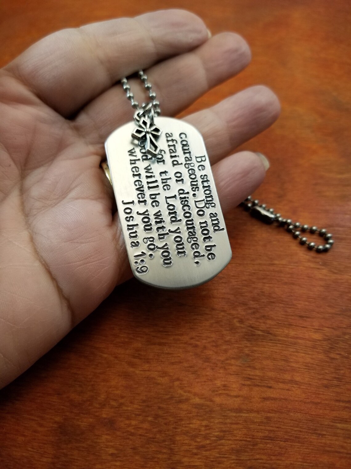 Joshua 1:9 Dog Tag Necklace, Police Officer, Confirmation Gift, Hand ...