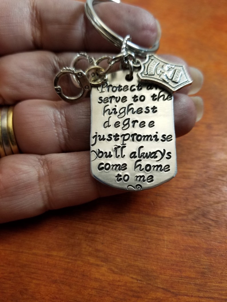 Hand Stamped Police Officer Key Chain Protect and Serve - Etsy