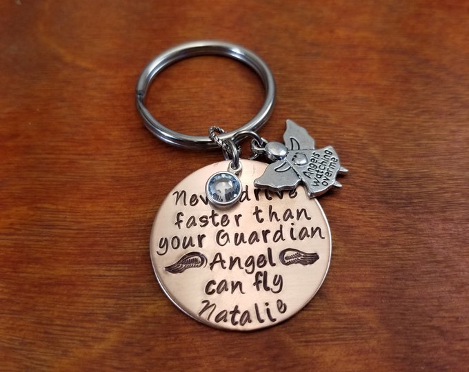 Guardian Angel New Driver Key Chain, Personalized Hand Stamped Angel ...