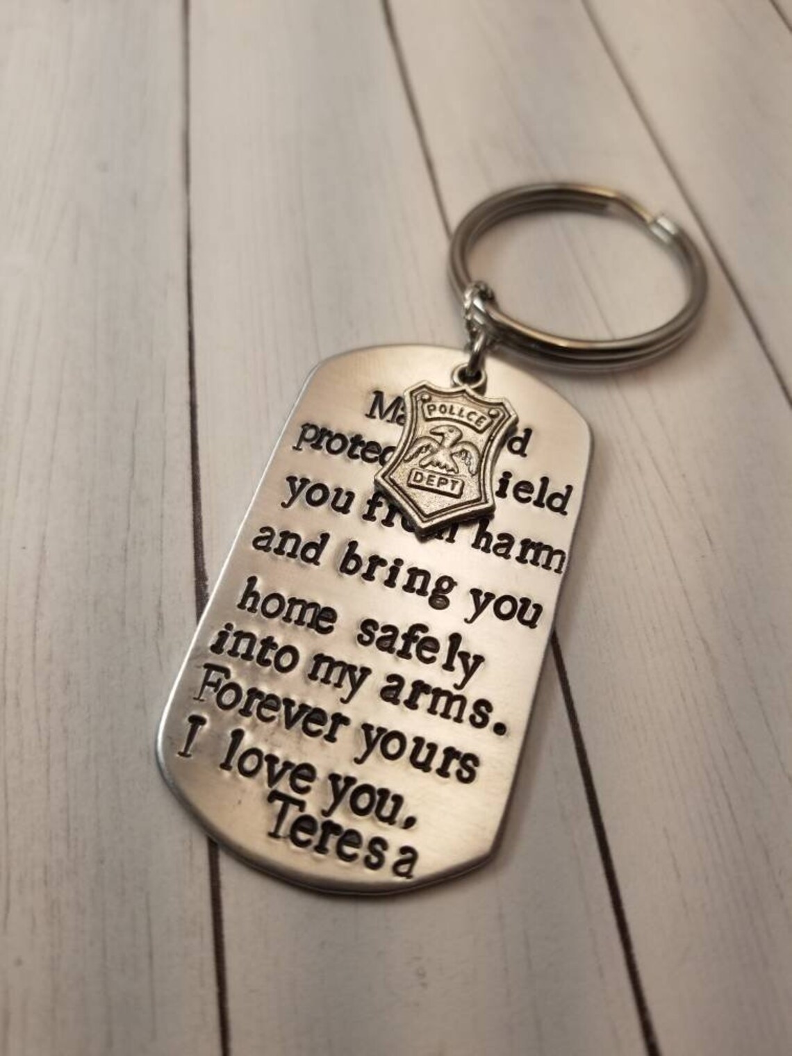 Hand Stamped Personalized Police Officer Prayer Key Chain | Etsy