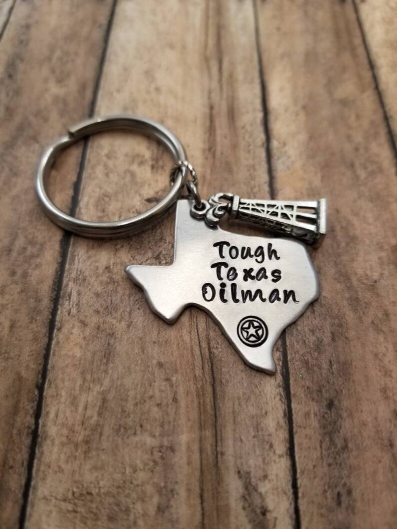 Texas Oilfield Key Chain, Tough Texas Oilman, Oil Derrick Key Chain ...