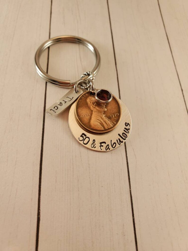 50th Birthday Penny Celebration Key Chain Birth Penny | Etsy